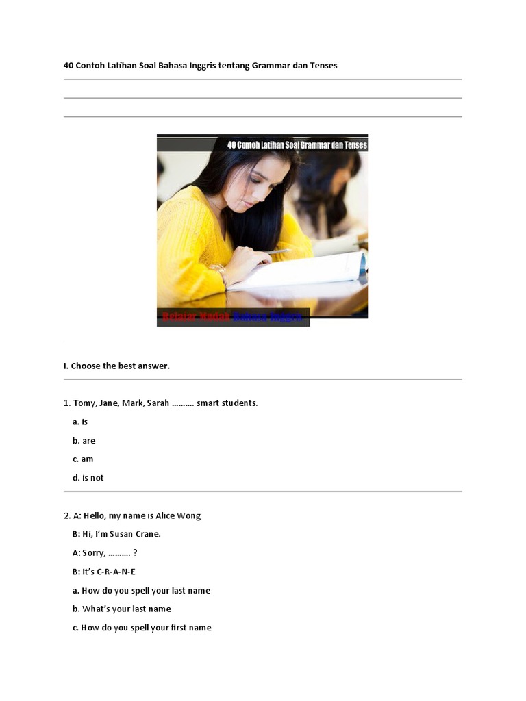 B.inggris 40 Contoh Latihan Soal Bahasa Inggris Tentang Grammar Dan ...