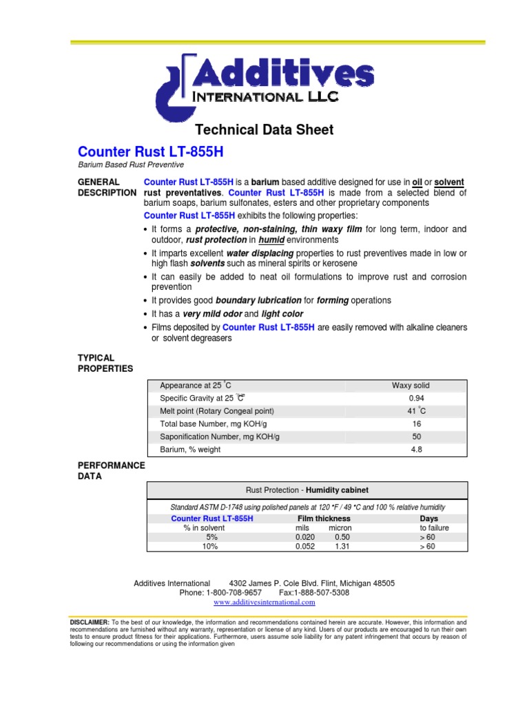 Counter Rust LT-855H: Technical Data Sheet | PDF | Rust | Industrial Processes