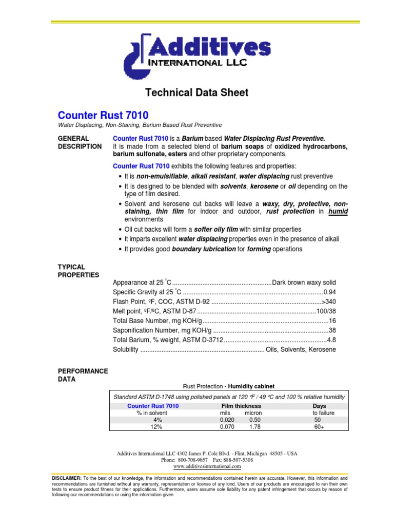 Counter Rust 7010 TDS | PDF | Rust | Kerosene