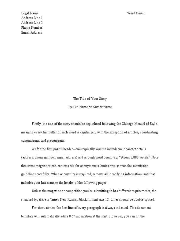 Reedsy Short Story Manuscript Template | PDF | Paragraph | Typefaces