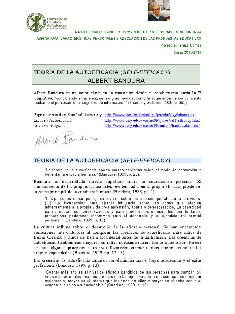 Teoría de la Autoeficacia de Bandura | PDF | Autoeficacia | Motivación