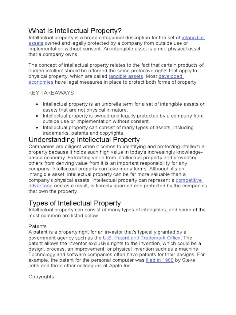 What Is Intellectual Property?: Intangible Assets | PDF | Intellectual ...