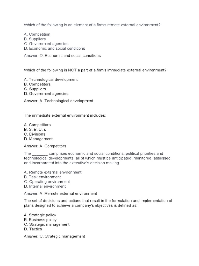 Strategic Management Quiz | PDF