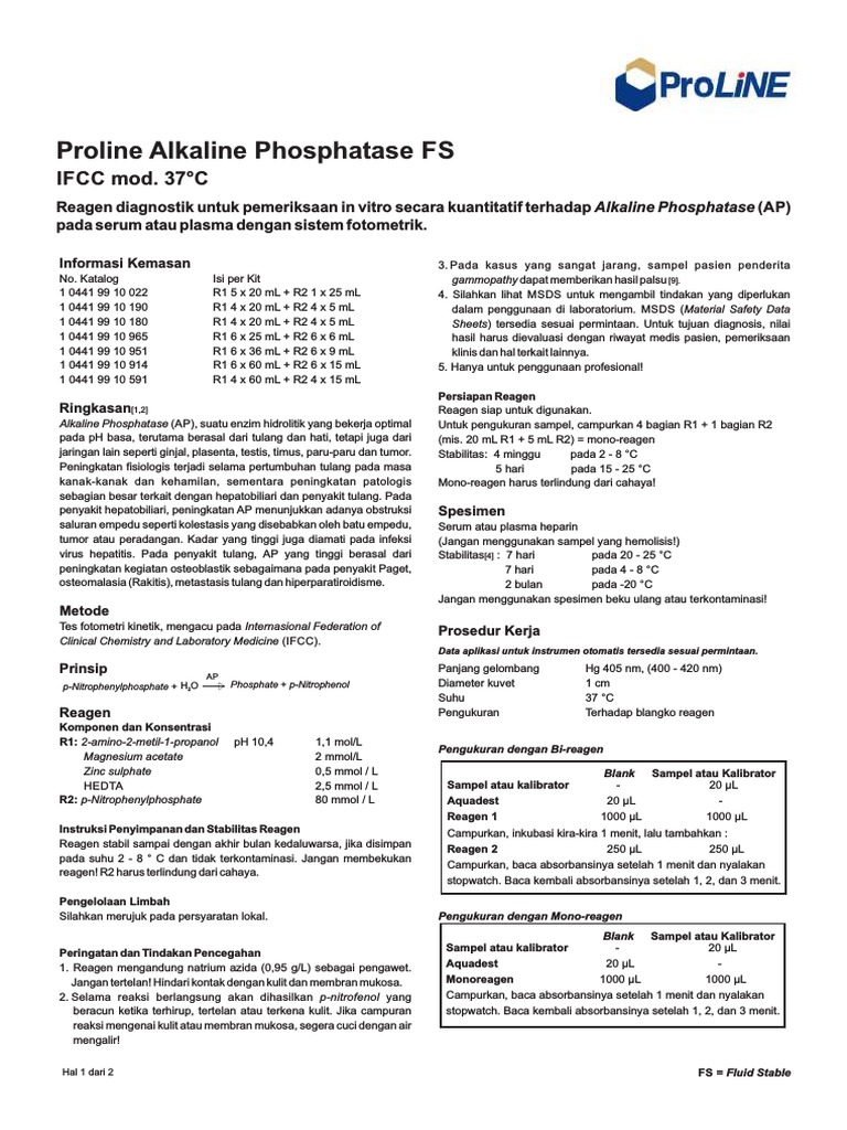 Package Insert Alkaline Phosphatase FS Indonesia Ed.11 | PDF