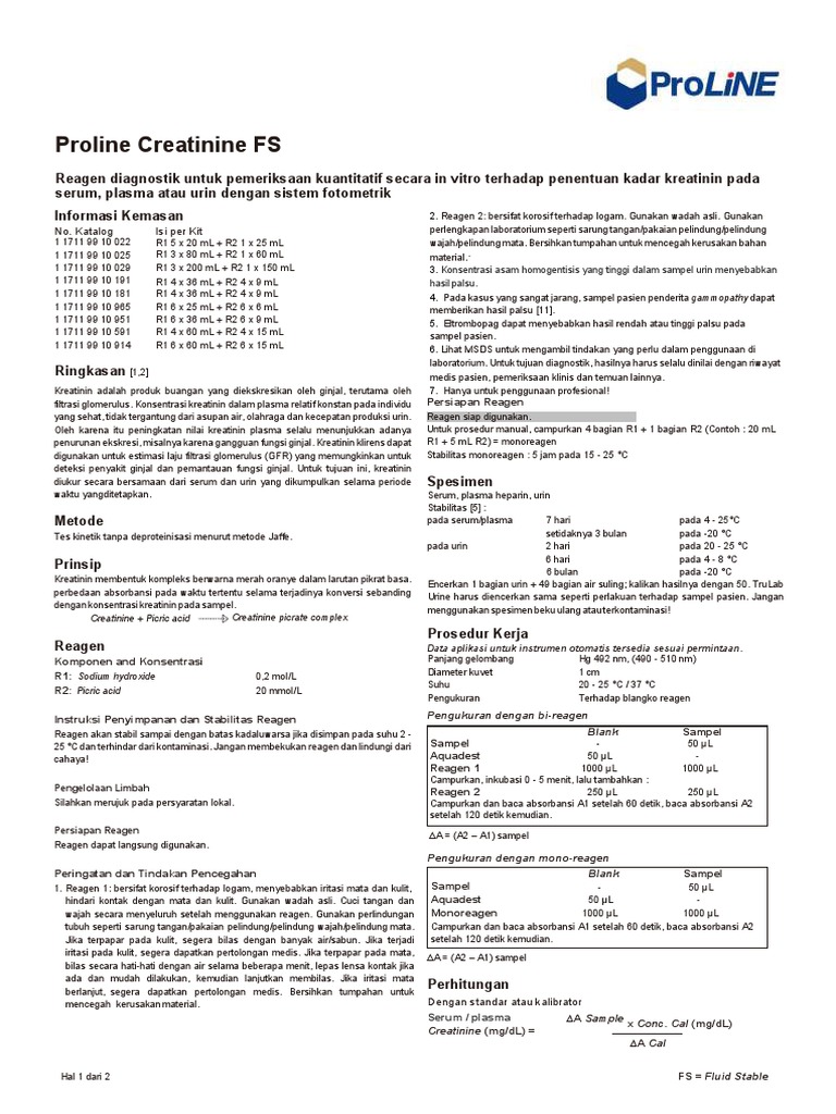 Package Insert Creatinine FS Indonesia Ed.12 | PDF