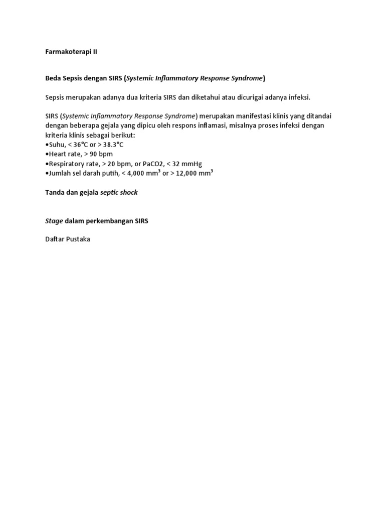 Beda Sepsis Dengan Sirs Systemic Inflammatory Response Syndrome Pdf