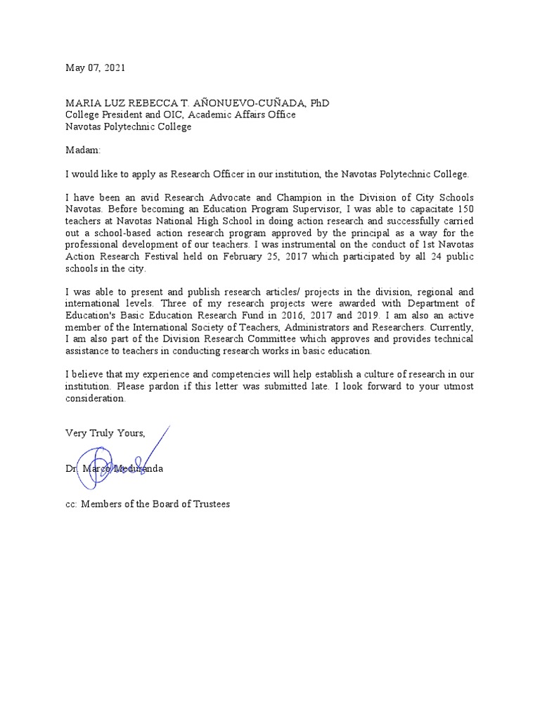 Letter Research Officer Application | PDF