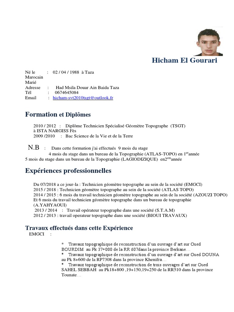 CV Hicham El Gourari 2020 | PDF | Science | Géographie