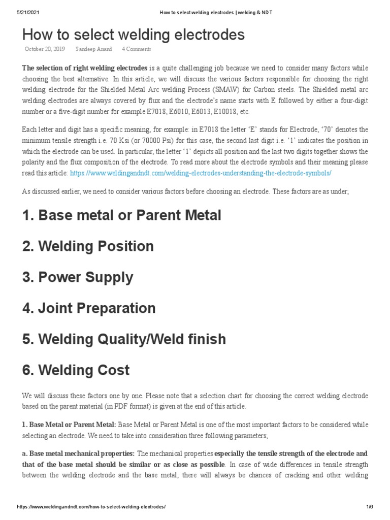 Welding Electrode Selection Guide | PDF | Welding | Construction