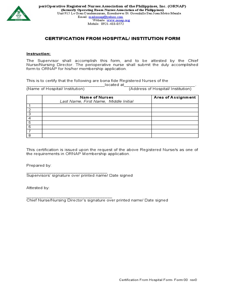 ORNAP Membership Certification Form | PDF