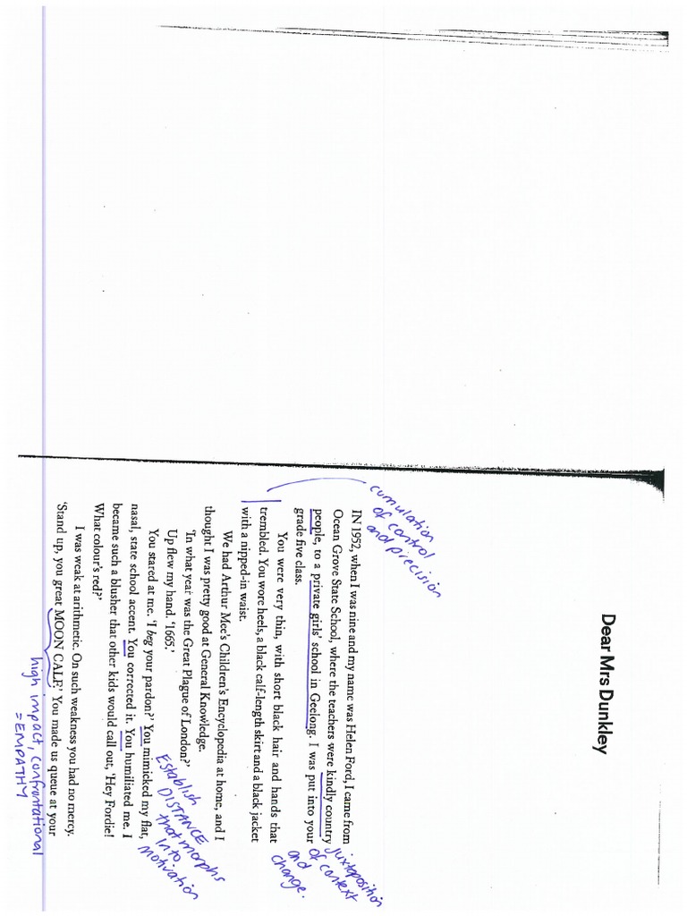 Dear Mrs Dunkley Analysis | PDF