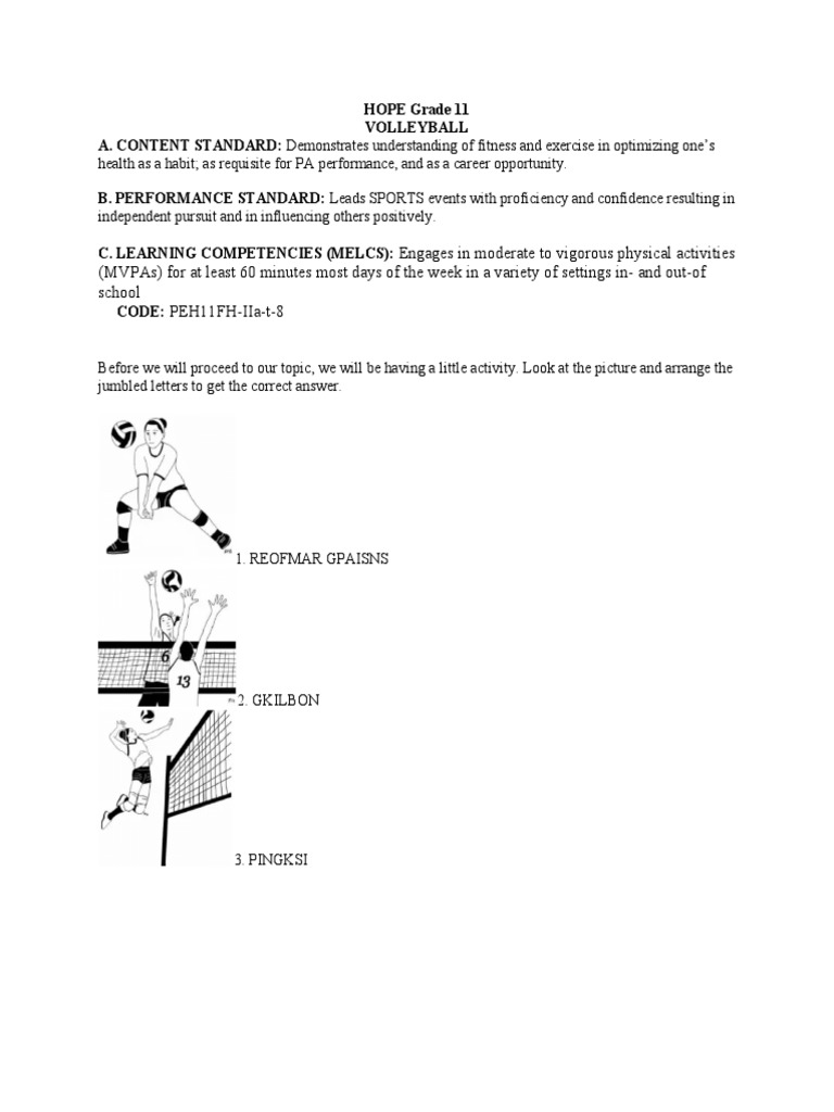 HOPE Grade 11 | PDF | Volleyball | Teams