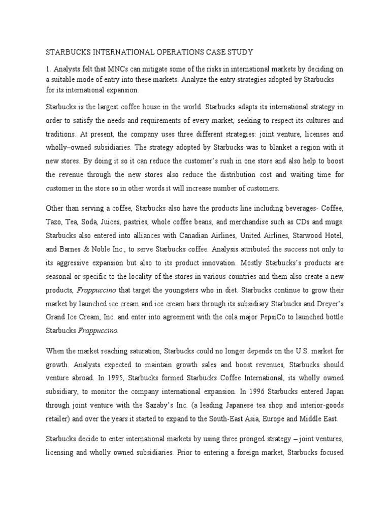 Starbucks International Expansion Strategies | PDF | Starbucks | Coffee