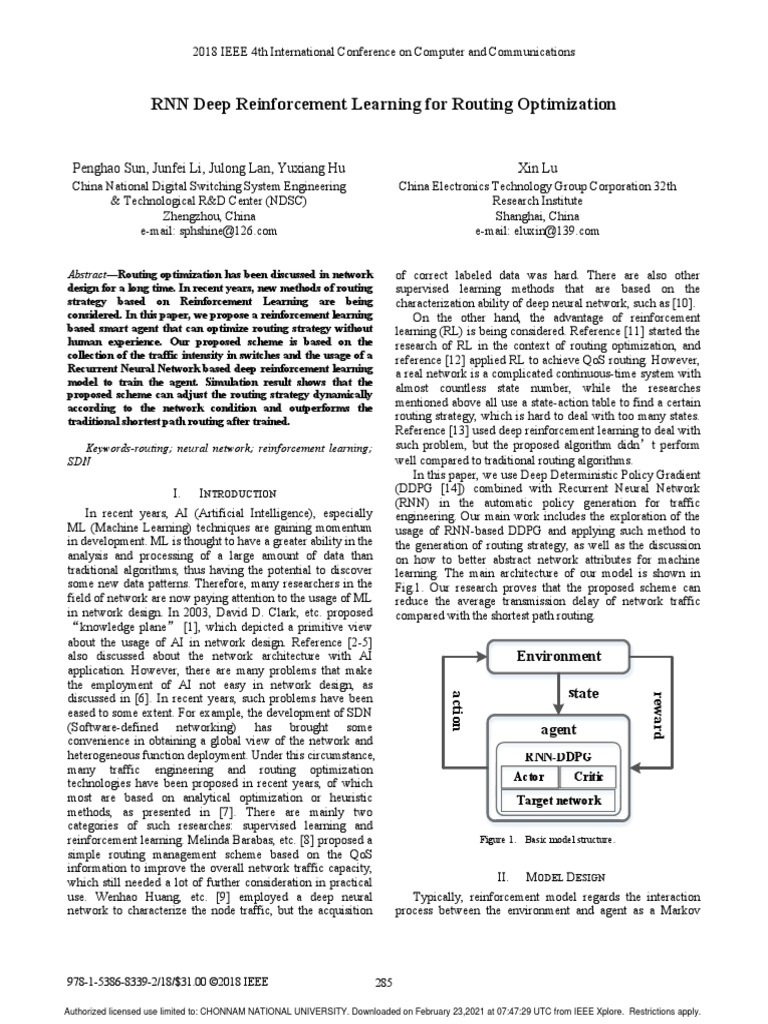 (2018 - ICCC - IEEE) RNN Deep Reinforcement Learning For Routing Optimization | PDF | Artificial ...