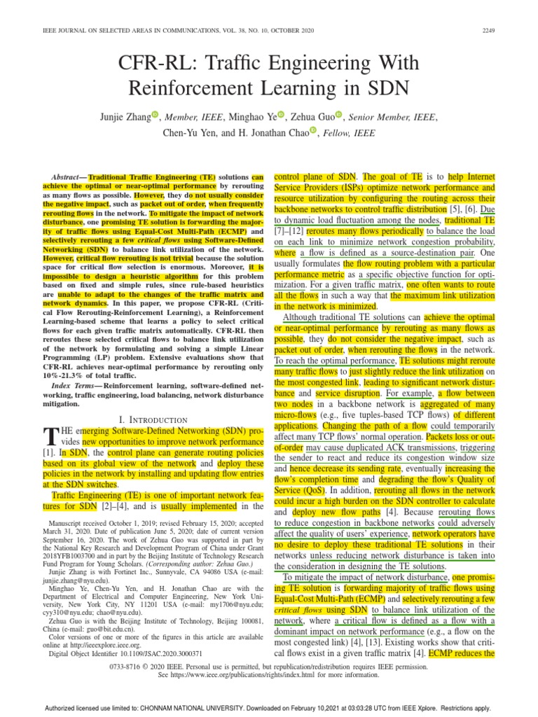 (2020 - IEEE-Journal On SAIC) CFR-RL - Traffic Engineering With Reinforcement Learning in SDN ...