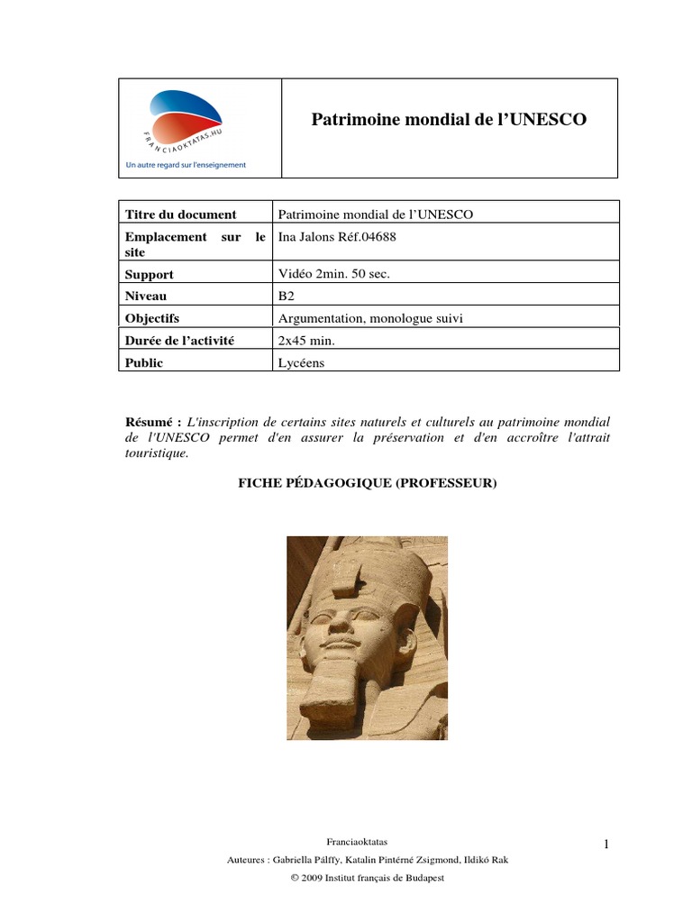 Unesco Fiche Prof | PDF | Site du patrimoine mondial | Héritage culturel
