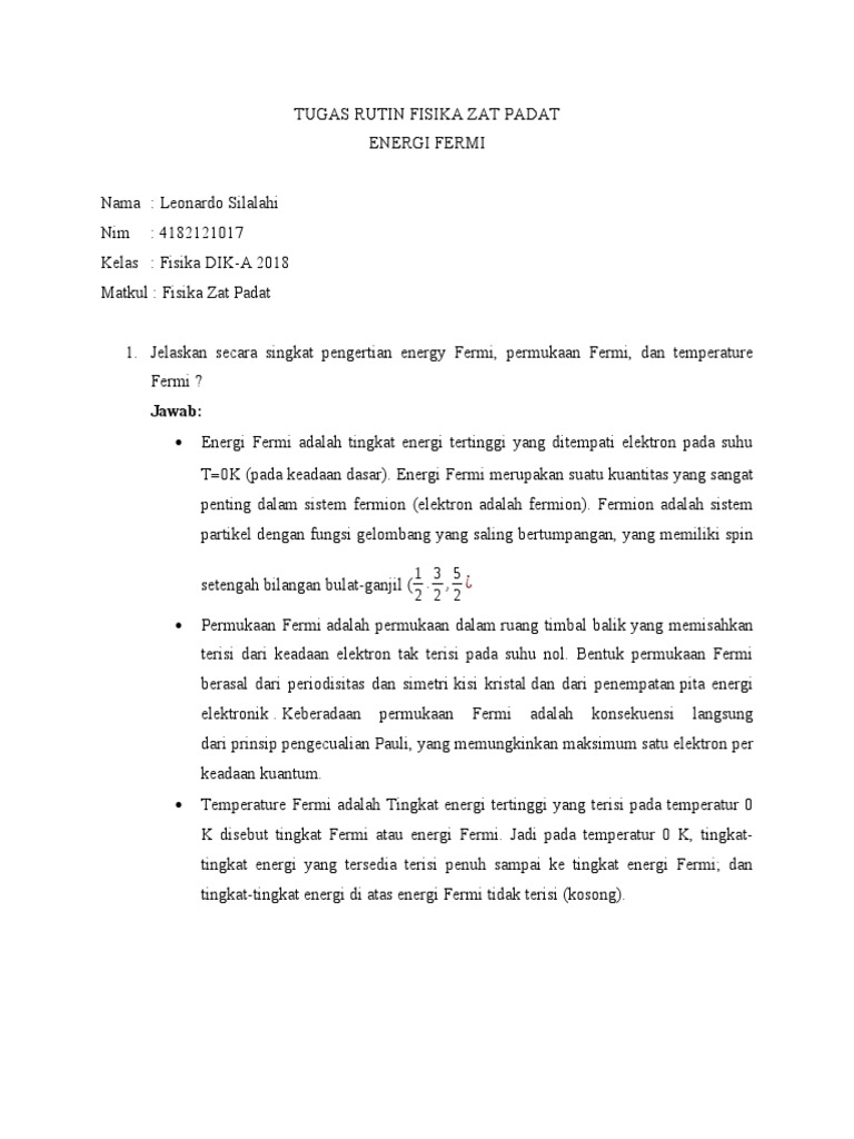 Energi Fermi dalam Fisika Zat Padat | PDF