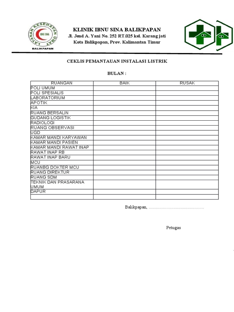 Checklist Pemeliharaan Instalasi Listrik | PDF
