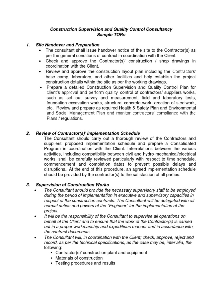 Sample Draft Construction Supervision and Quality Control Plan | PDF ...