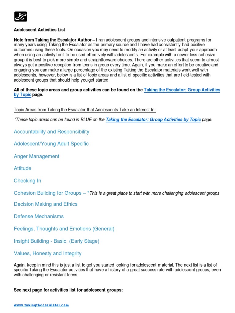 Adolescent Activities List | Download Free PDF | Adolescence | Decision ...