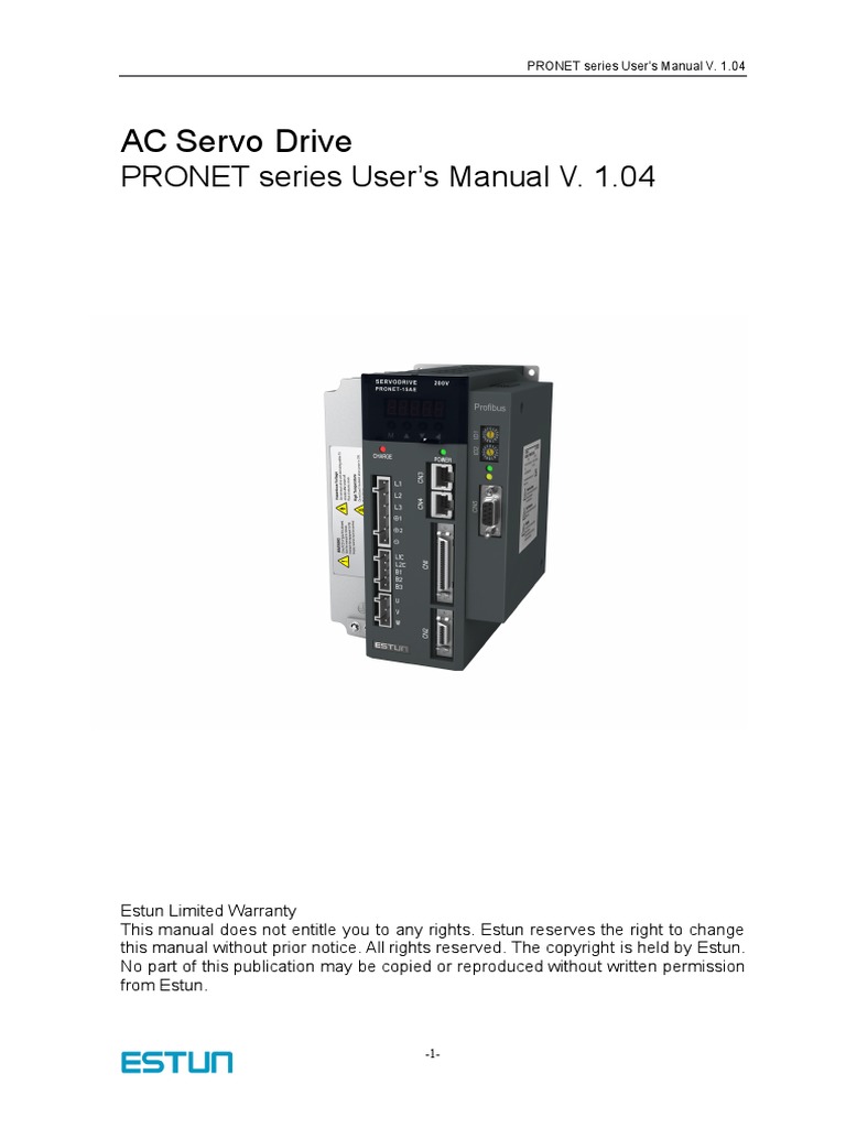 AC Servo Drive: PRONET Series User's Manual V. 1.04 | PDF | Power Supply | Humidity