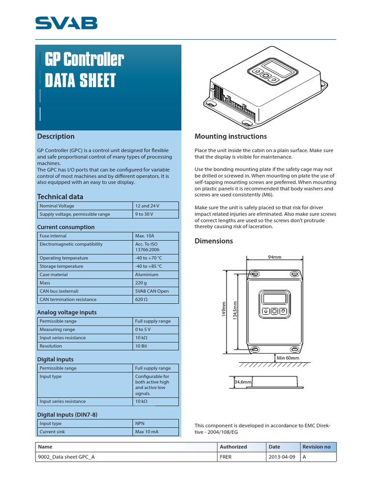 GP Controller Data Sheet: Description Mounting Instructions | PDF ...