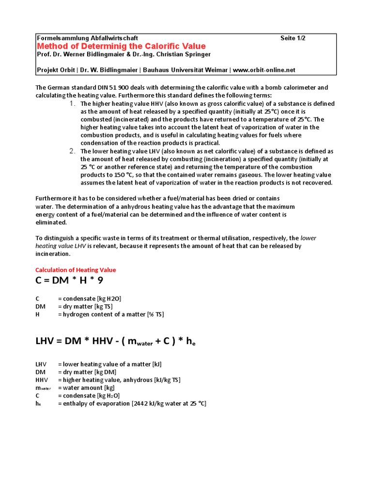 Calorific Value Calculation Methods | PDF | Energy Production | Thermodynamics