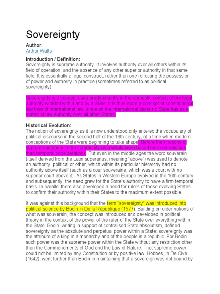 A Watt - Sovereignty - Definition and Evolutio | PDF | Sovereign State ...