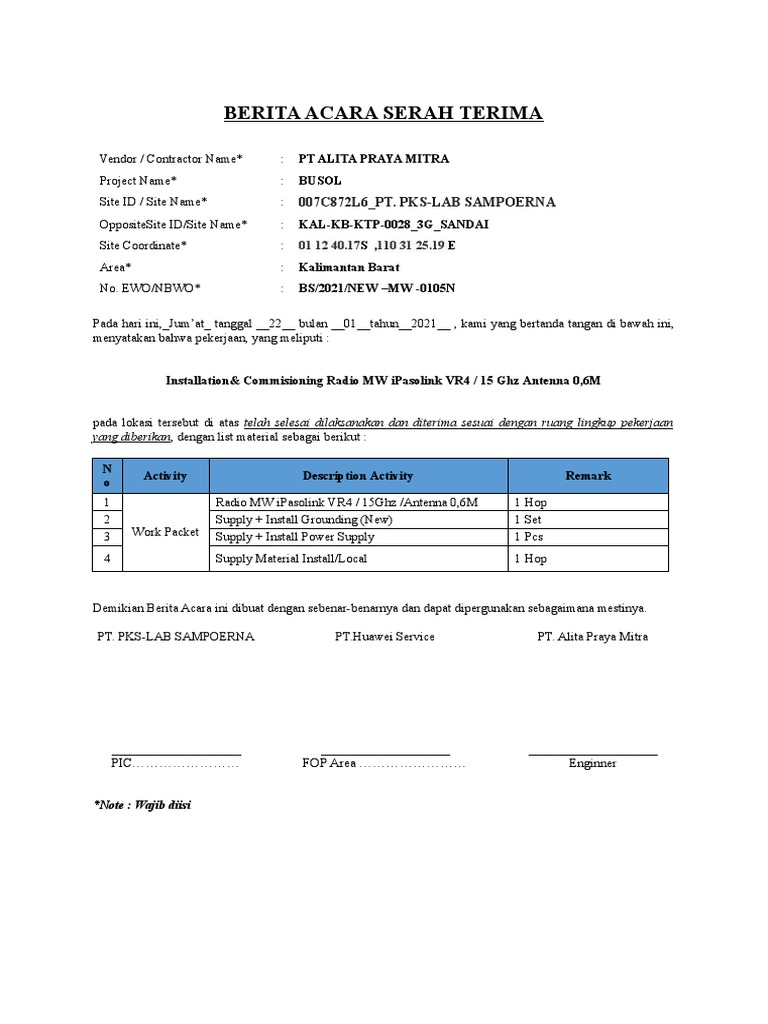 Serah Terima Proyek BUSOL | PDF