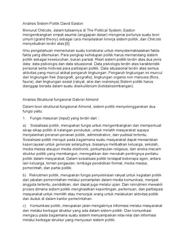 Analisis Teori Politik Easton dan Almond | PDF