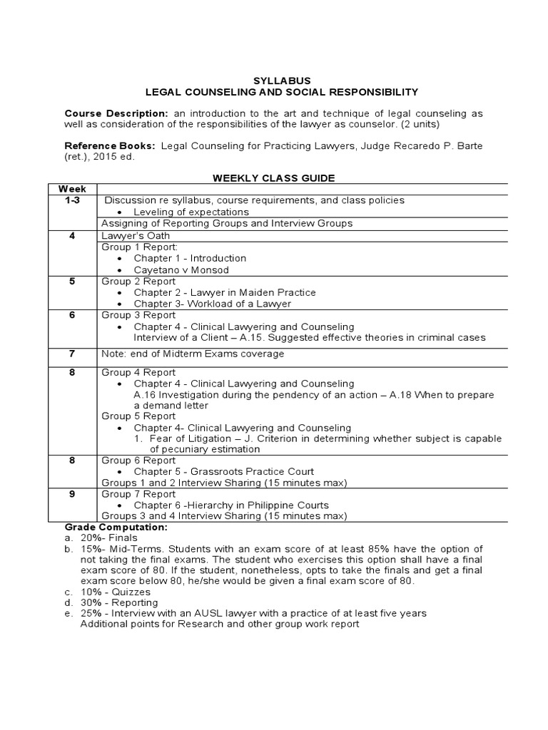 SYLLABUS Legal Counseling 4 6 | PDF | Lawyer | Government