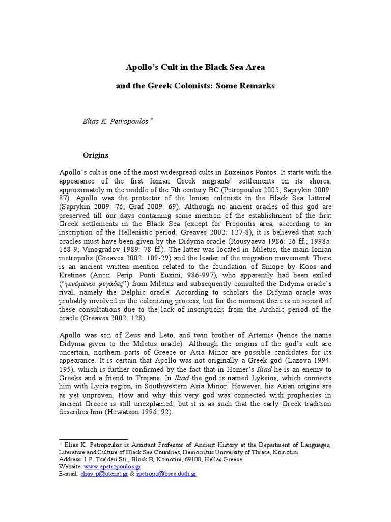 Apollos Cult in The Black Sea Area and T | PDF | Apollo | Classical ...