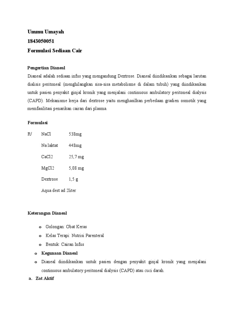 Cairan Infus Dianeal UmmuUmayah 1843050051 | PDF