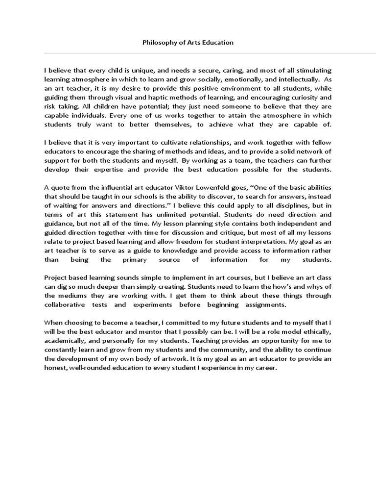 Philosophy of Arts Education | PDF | Visual Arts Education | Teachers
