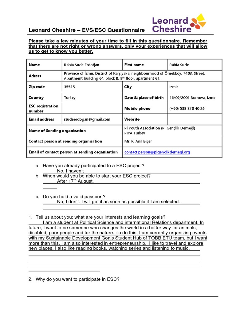 ESC Volunteer Application | PDF | Human Nature