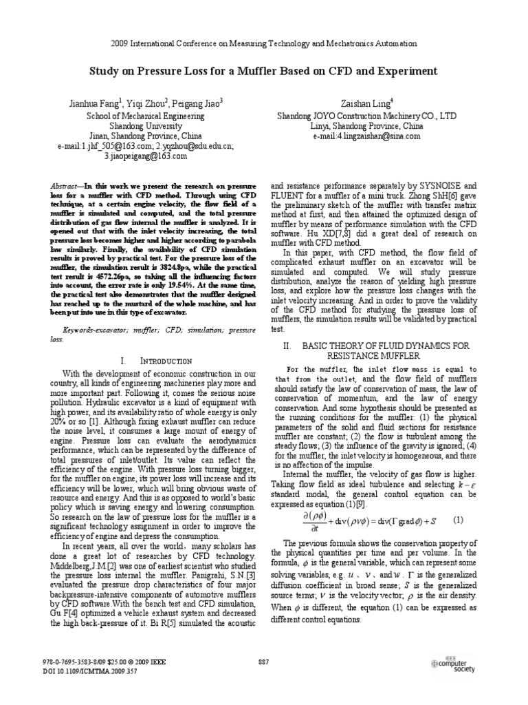 Study On Pressure Loss For A Muffler Based On CFD and Experiment | PDF ...