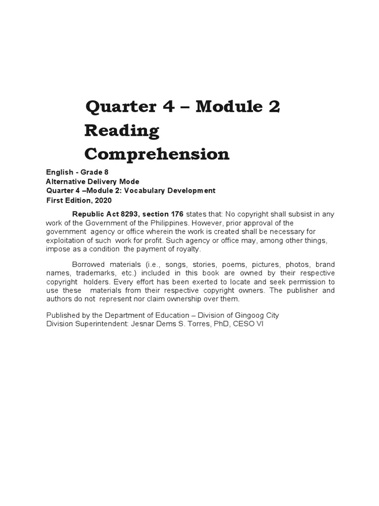 English8 q4 Mod2 ReadingComprehension v2 | PDF | Reading Comprehension