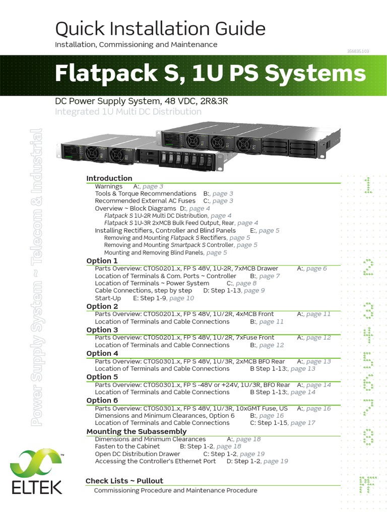 Flatpack S, 1U PS Systems: Quick Installation Guide | PDF | Rectifier | Power Supply