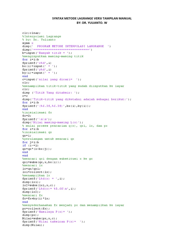 Program Interpolasi Lagrange | PDF