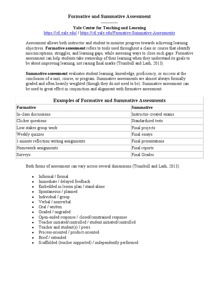 Formative and Summative Assessment - : Yale Center For Teaching and ...