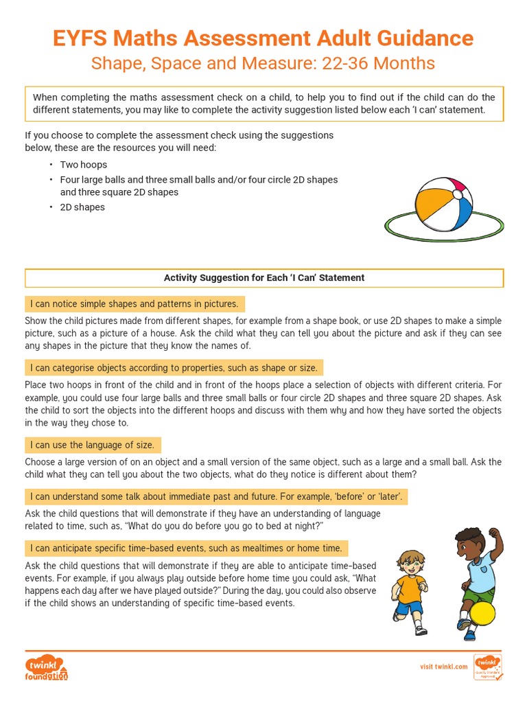 EYFS Maths Assessment Adult Guidance: Shape, Space and Measure: 22-36 ...