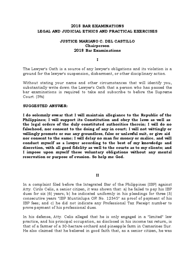 2018 Bar Exam Questions and Answers in Legal Ethics | PDF | Attorney's ...