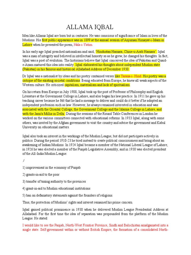 Allama Iqbal: Nala-i-Yatim | PDF | Muhammad Ali Jinnah | All India ...