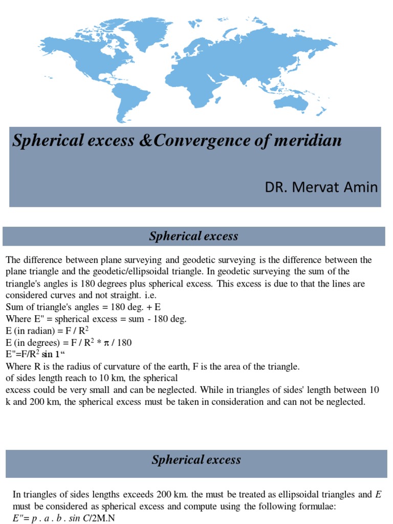 Spherical Excess &convergence of Meridian: DR. Mervat Amin | PDF ...