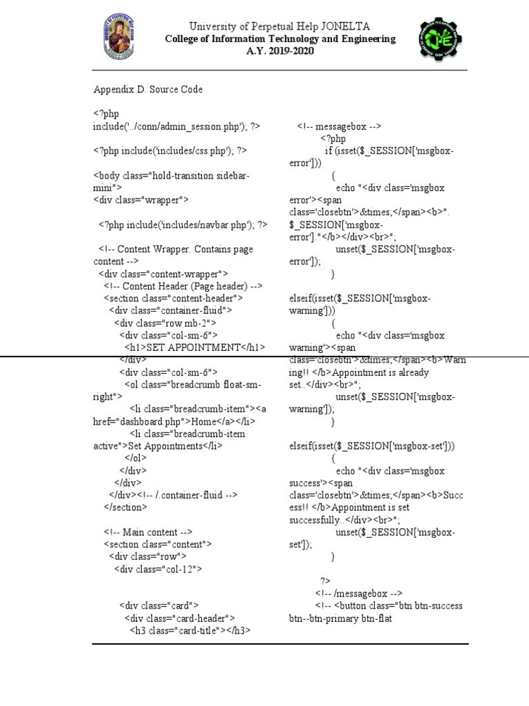 APPENDICES D (SOURCE CODE) - BSIT Research | PDF | Diseases And ...