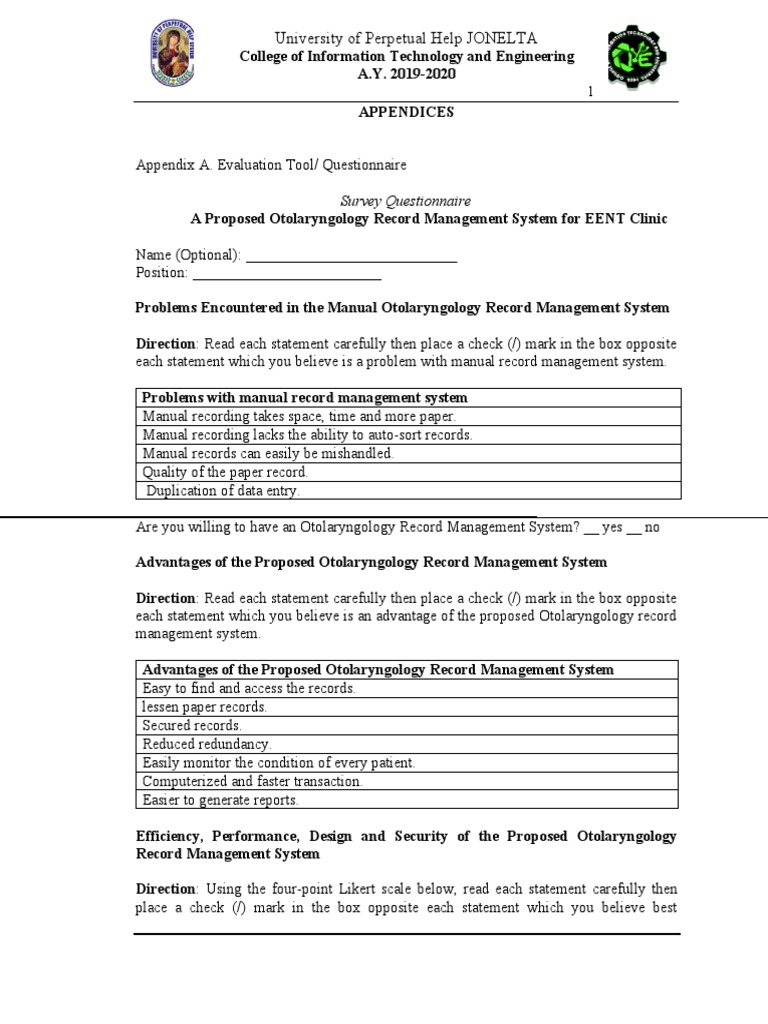 Appendix A (Questionnaire) | PDF | Information Technology | Health Care