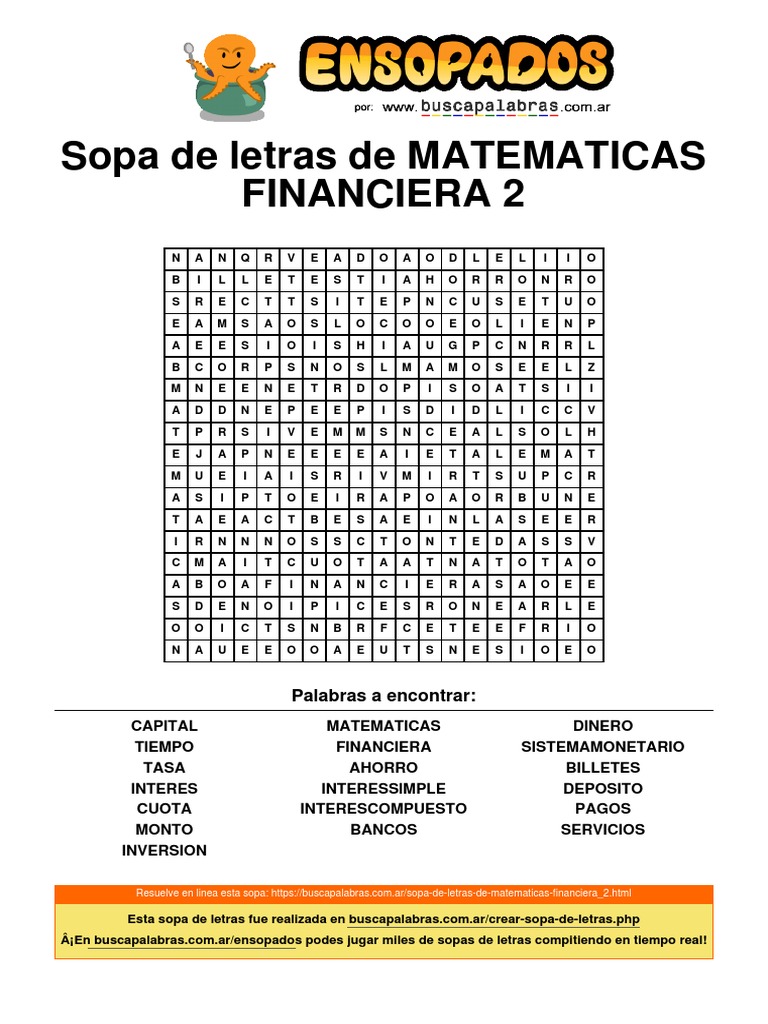 Sopa de Letras de Matematicas Financiera - 2 | PDF | Interés | Bancario