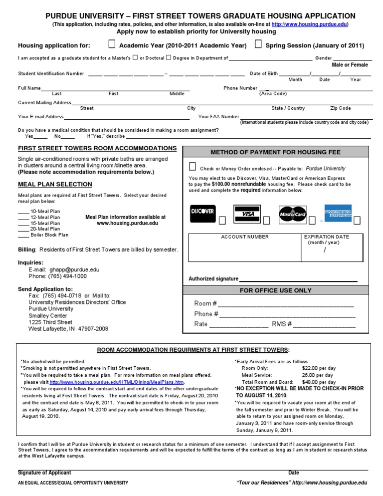 Purdue University - First Street Towers Graduate Housing Application ...
