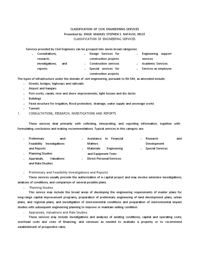 Classification of Engineering Services | PDF | Engineer | Real Estate ...