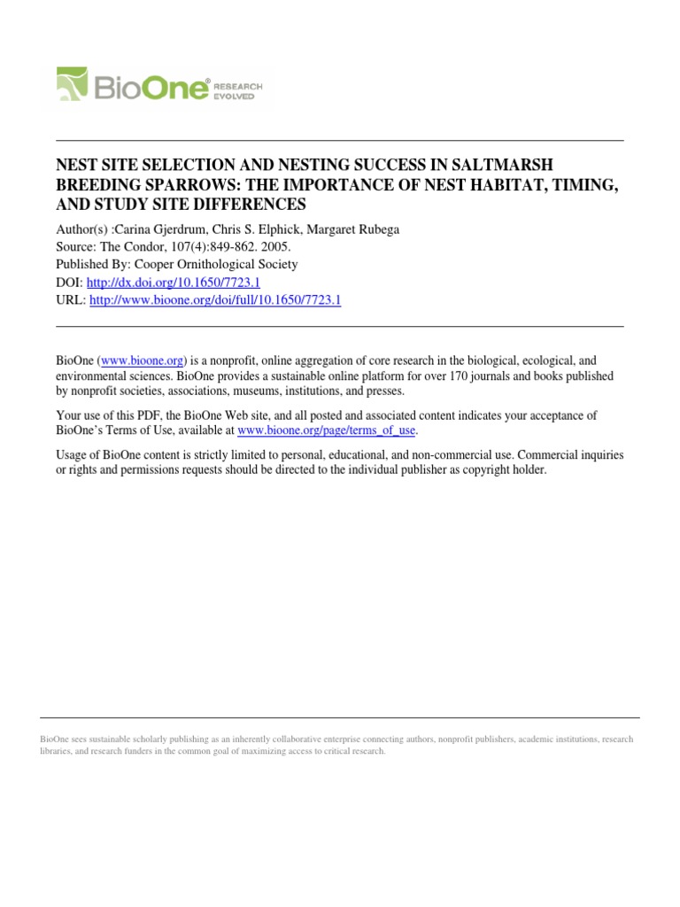 Nest Site Selection and Nesting Success in Saltmarsh Breeding Sparrows ...